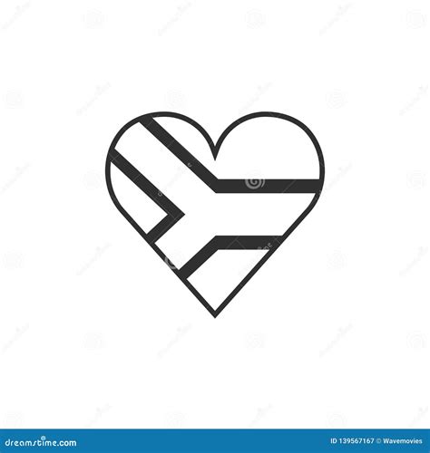 South Africa Flag Icon In A Heart Shape In Black Outline Flat Design Stock Vector Illustration