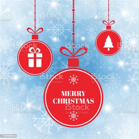 눈과 눈송이와 파란색 배경에 메리 크리스마스 공 새 해 휴일 카드입니다 Chtistmas 나무 현재 눈송이와 리본 밝은 빨간색 크리스마스 공 벡터 일러스트 레이 션