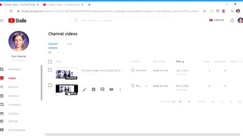 Channel Videos YouTube Studio Google Chrome YouTube