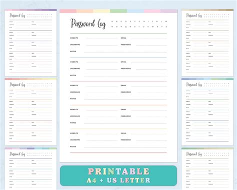 Password Tracker Printable Rainbow Password Log Etsy