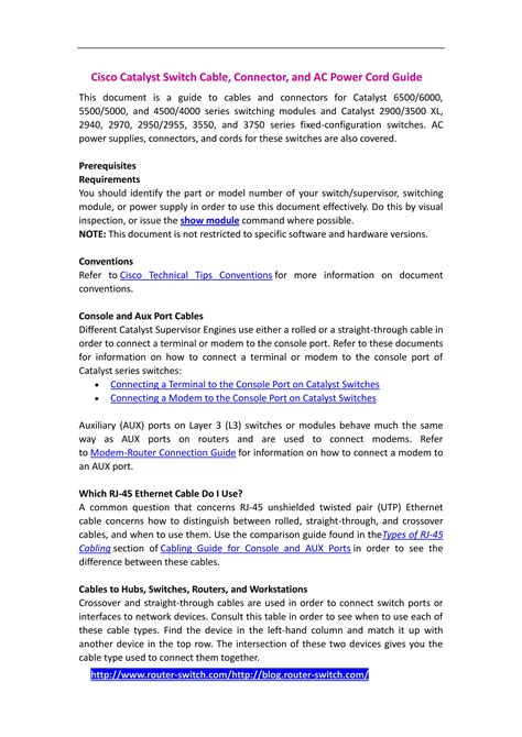 Cisco Catalyst Switch Cable Connector And Ac Power Cord Guide DOCX Computer Networking