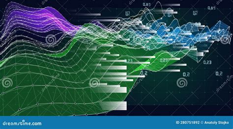 Abstract Background Color Graph Wavy Whit Blurred Data Lines On Dark