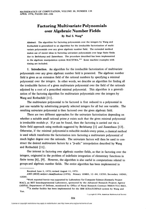 Pdf Factoring Multivariate Polynomials Over Algebraic Number Fields In Macsyma