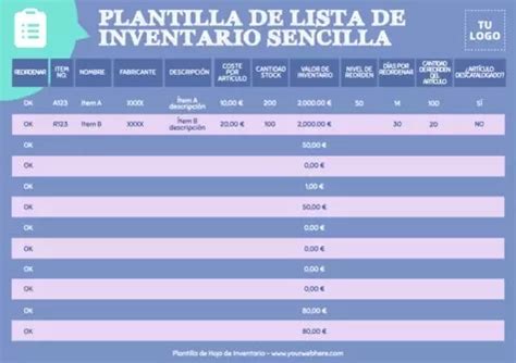 Hojas De Inventario Para Imprimir Gratis