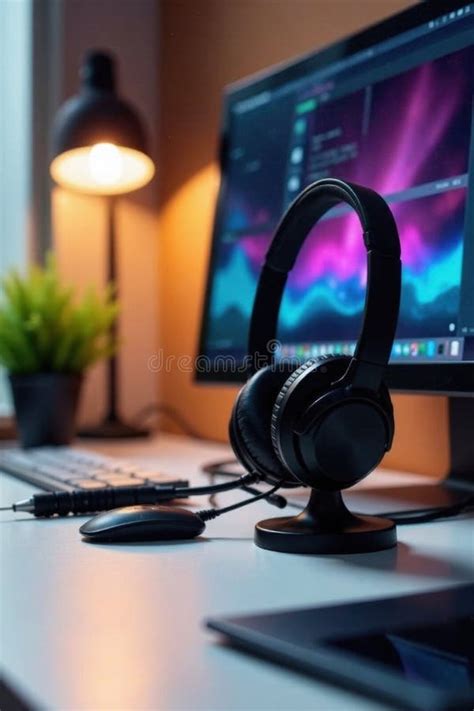 Modern Voip Headset And Networking Equipment On A Clean Desk Workstation Clean Stock