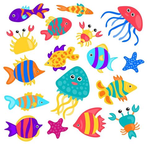 Peces De Acuario De Dibujos Animados Aislados Ilustración De Vector De