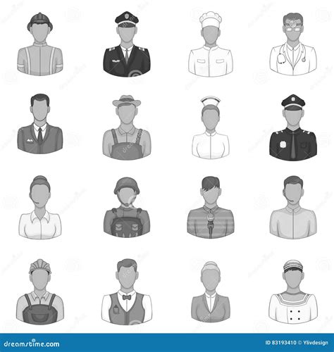Professions Icons Set Black Monochrome Style Editorial Image Illustration Of Isolated
