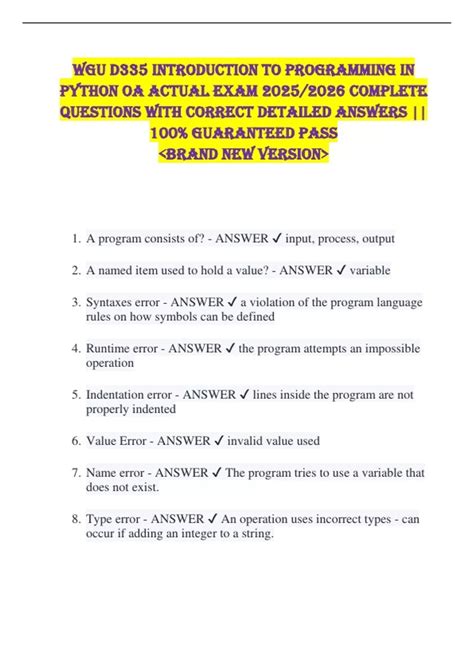 Wgu D335 Introduction To Programming In Python Oa Actual Exam 20252026 Complete Questions With