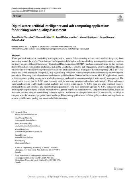 Digital Water Artificial Intelligence And Soft Computing Applications For Drinking Water