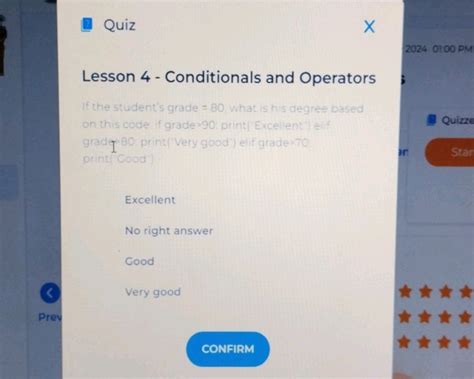 Quiz Lesson 4 Conditionals And Operators If StudyX