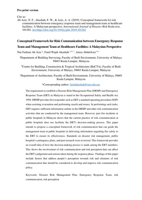 Pdf Conceptual Framework For Risk Communication Between Emergency Response Team And Management