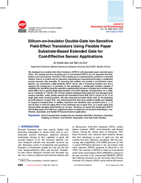 Pdf Silicon On Insulator Double Gate Ion Sensitive Field Effect