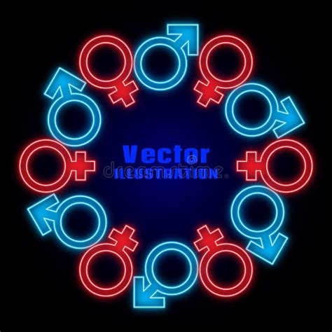 Circle Of Neon Signs Of Venus And Mars Sex Symbols Gender Icons Male And Female Sex Symbol