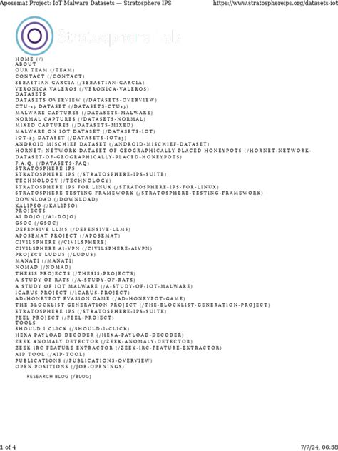 aposemat project iot malware datasets stratosphere ips pdf malware computer security