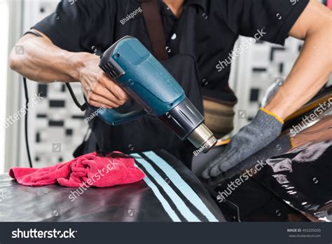 Car Window Tinting Series Heat Shrinking Stock Photo 493205050