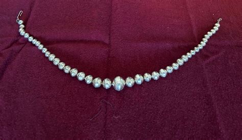 Antique Graduated Navajo Pearl Necklace Sterling Silv Gem