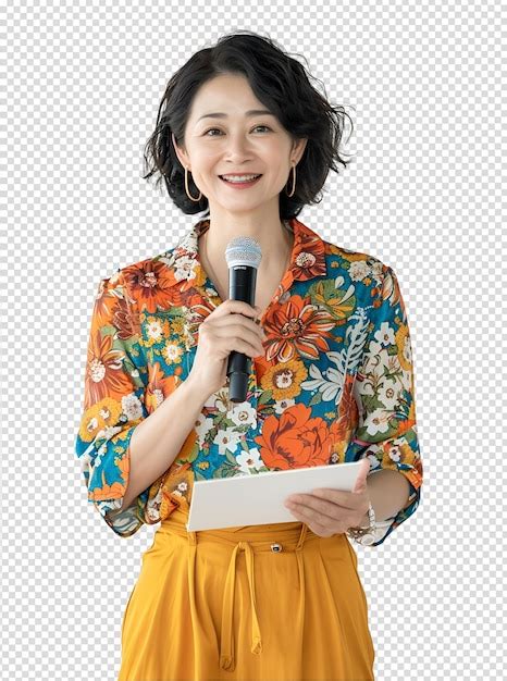 Premium Psd A Woman Speaking Into A Microphone With A Microphone