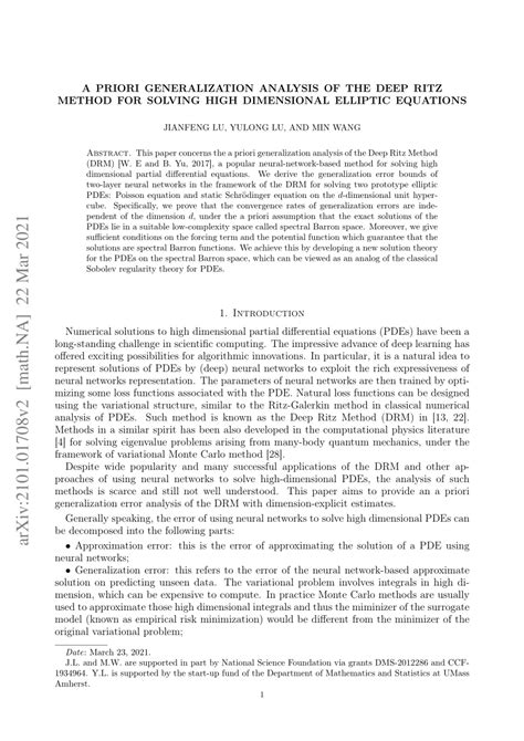Pdf A Priori Generalization Analysis Of The Deep Ritz Method For Solving High Dimensional