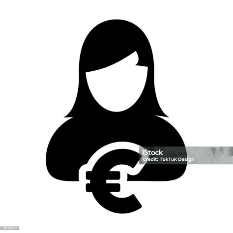 유로 기호 기호 아이콘 벡터 통화 글리프 그림에 여성 사람 돈 아바타 검은색에 대한 스톡 벡터 아트 및 기타 이미지 검은색 그래픽 사용자 인터페이스 금융 Istock
