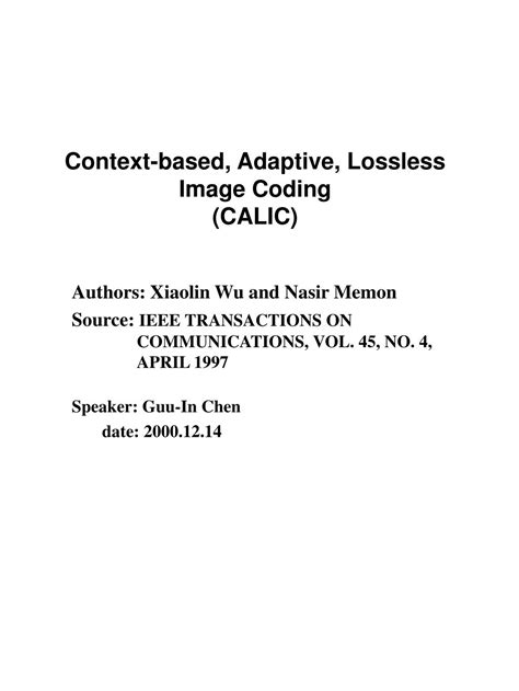 Ppt Context Based Adaptive Lossless Image Coding Calic Powerpoint