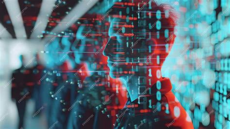 Silhouettes Of People With Digital Binary Code Overlay Representing