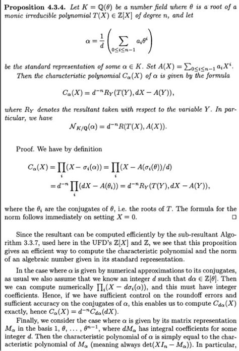 algebraic number theory how to compute efficiently the norm of a