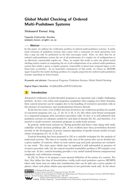 Pdf Global Model Checking Of Ordered Multi Pushdown Systems