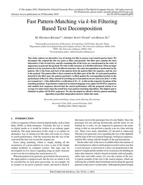 Pdf Fast Pattern Matching Via K Bit Filtering Based Text Decomposition