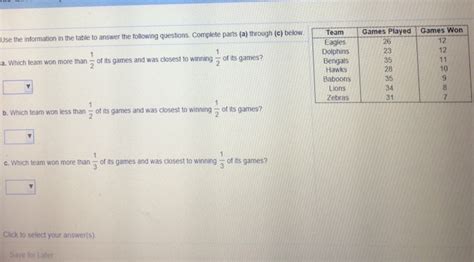 Solved Use The Information In The Table To Answer The