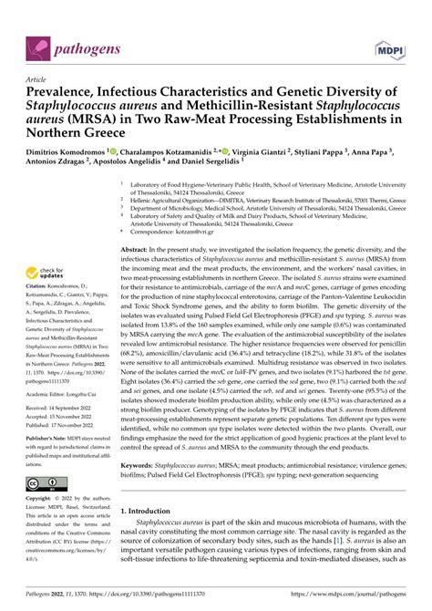 Pdf Prevalence Infectious Characteristics And Genetic Diversity Of Staphylococcus Aureus And