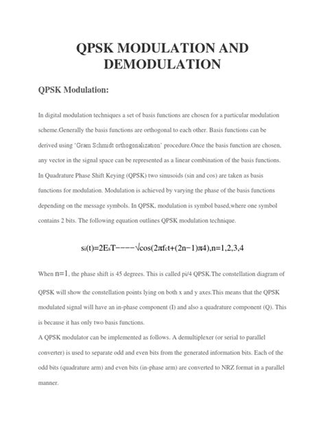 Qpsk Modulation And Demodulation Pdf Pdf Modulation Radio
