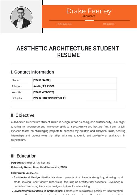 Free Aesthetic Architecture Student Resume Template To Edit Online