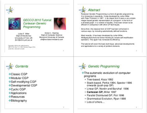 Pdf Cartesian Genetic Programming
