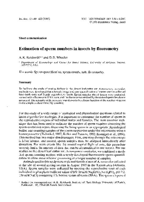 Pdf Estimation Of Sperm Numbers In Insects By Fluorometry