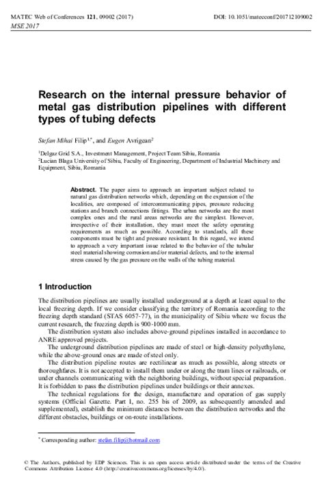 Pdf Research On The Internal Pressure Behavior Of Metal Gas Distribution Pipelines With