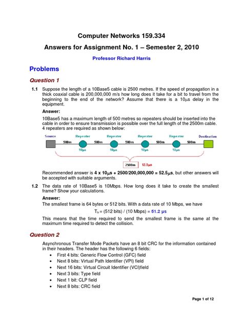 Answerscomputer Networks 159334 Assignment 1 2010 Pdf Asynchronous Transfer Mode Ip Address