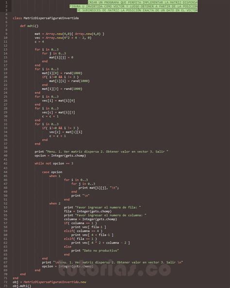 POO Ruby Matriz Dispersa Figura U Invertida En Vector Tutorias Co