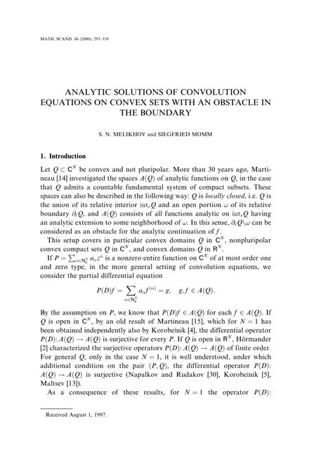 Pdf Analytic Solutions Of Convolution Equations On Convex Sets With An Obstacle In The Boundary