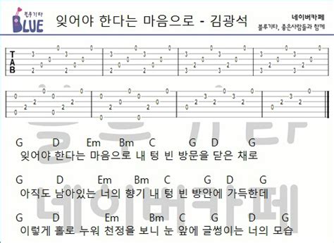 김광석 잊어야 한다는 마음으로 기타 코드 악보 [연주 주법 아르페지오 기타배우기] 네이버 블로그