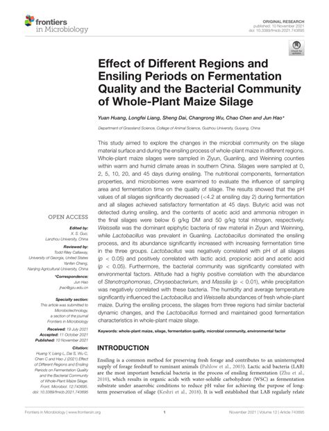 Pdf Effect Of Different Regions And Ensiling Periods On Fermentation Quality And The Bacterial