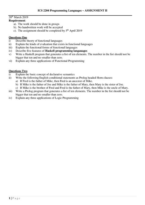 Ics 2204 Assignment Done 1 P A G E Ics 2204 Programming Languages