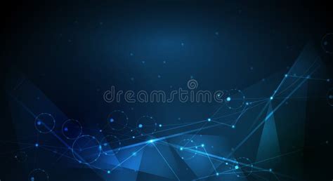 Vector Molecule Network Connected Lines With Dots Technology On Blue Background Abstract