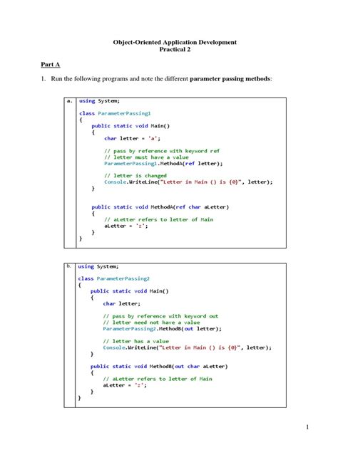 Run The Following Programs And Note The Different Parameter Passing