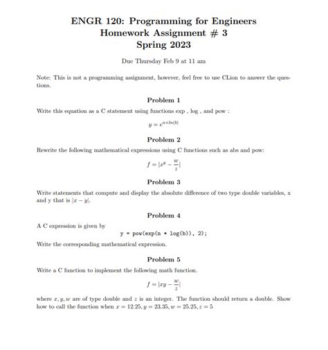 Solved Engr 120 Programming For Engineers Homework