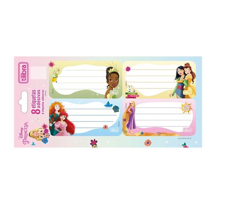 Etiqueta Escolar Adesiva Princesas 8 Unidades Tilibra