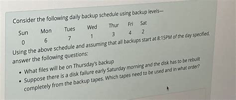 Solved Consider The Following Daily Backup Schedule Using