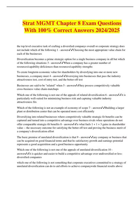 Strat Mgmt Chapter 8 Exam Questions With 100 Correct Answers 2024 2025