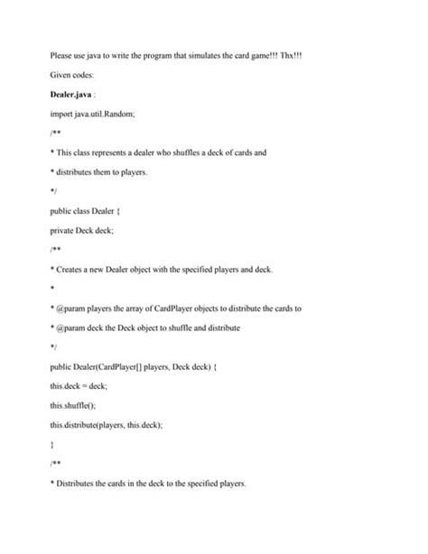 Please Use Java To Write The Program That Simulates The Card Game T 1pdf