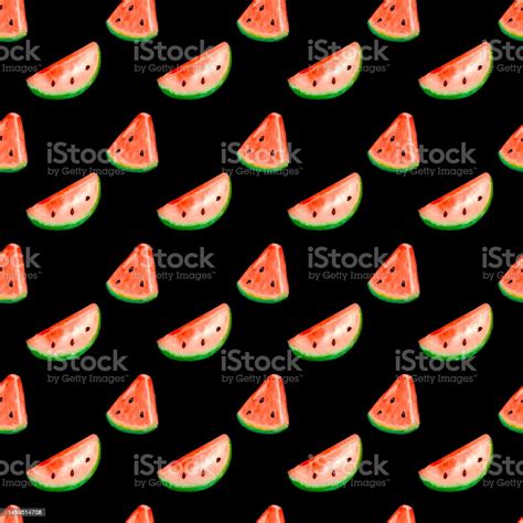 수박 수채화 매끄러운 패턴입니다 여름 이국적인 열대 배경입니다 검은 배경에 손으로 그린 수채화 그림 디지털 종이 0명에 대한 스톡 벡터 아트 및 기타 이미지 Istock