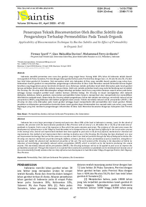 Pdf Penerapan Teknik Biocementation Oleh Bacillus Subtilis Dan Pengaruhnya Terhadap